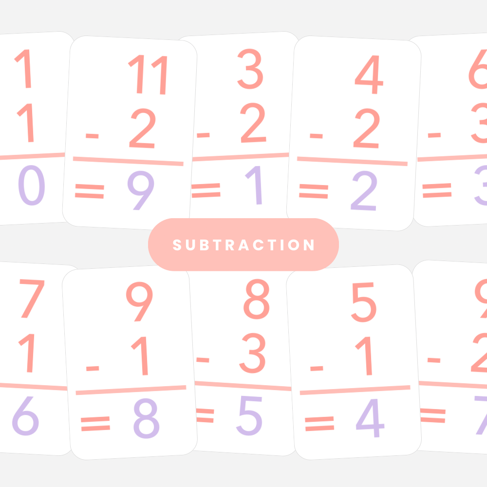 Basic Subtraction Flashcards - Educational ... | MoogCo Baby
