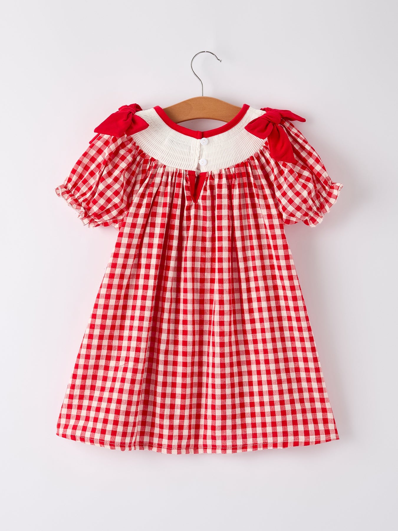 Red Cherry Bow Plaid Smocking Embroidery Girls' Dress – MOOGCO Baby