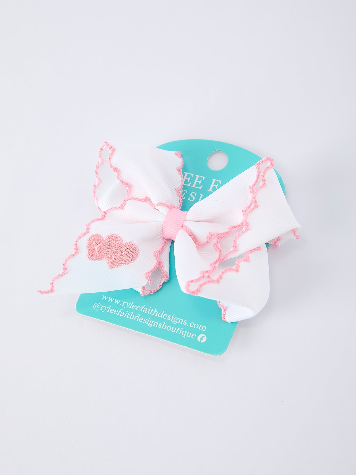 Valentine's Day Heart Embroidered White Girls Bow Hairpin 4 Inch ...