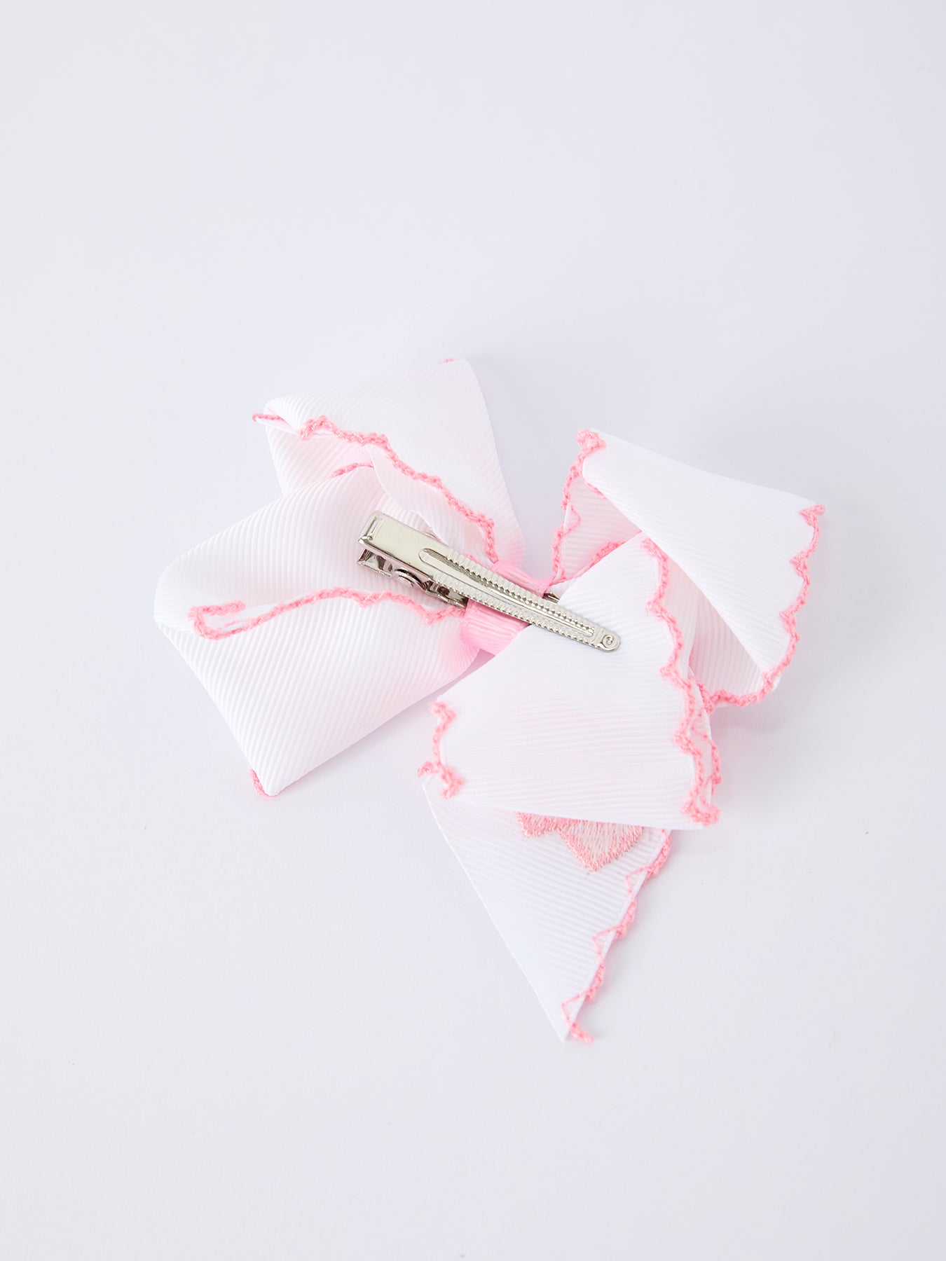 Valentine's Day Heart Embroidered White Girls Bow Hairpin 4 Inch ...