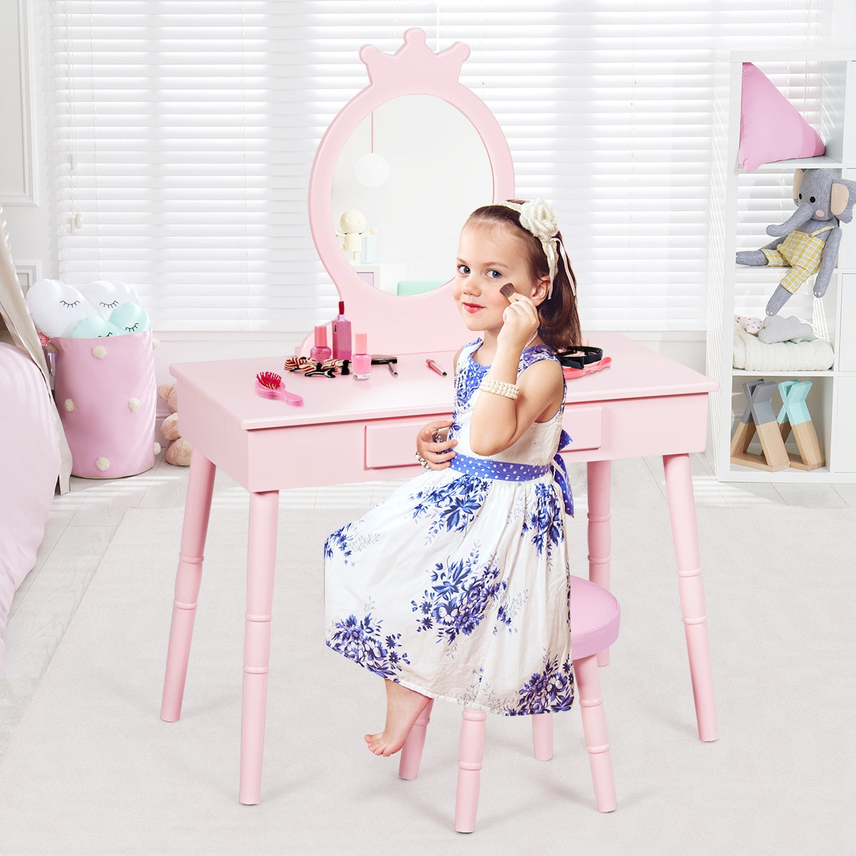Kids Vanity Makeup Table and Chair Set Make Up Stool | MOOGCO Baby