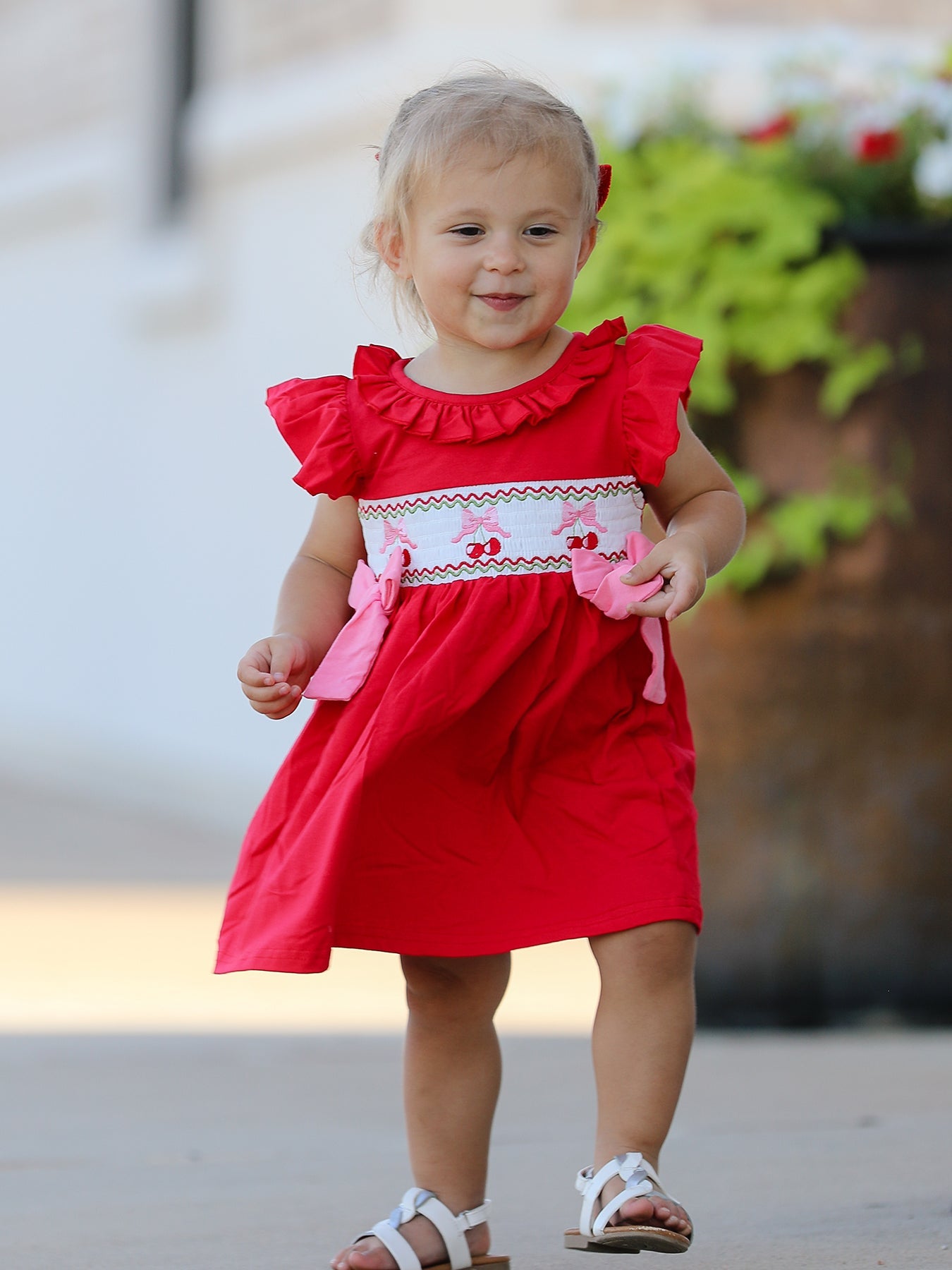 Red Cherry Bow Smocking Embroidery Girls' Dress – MOOGCO Baby