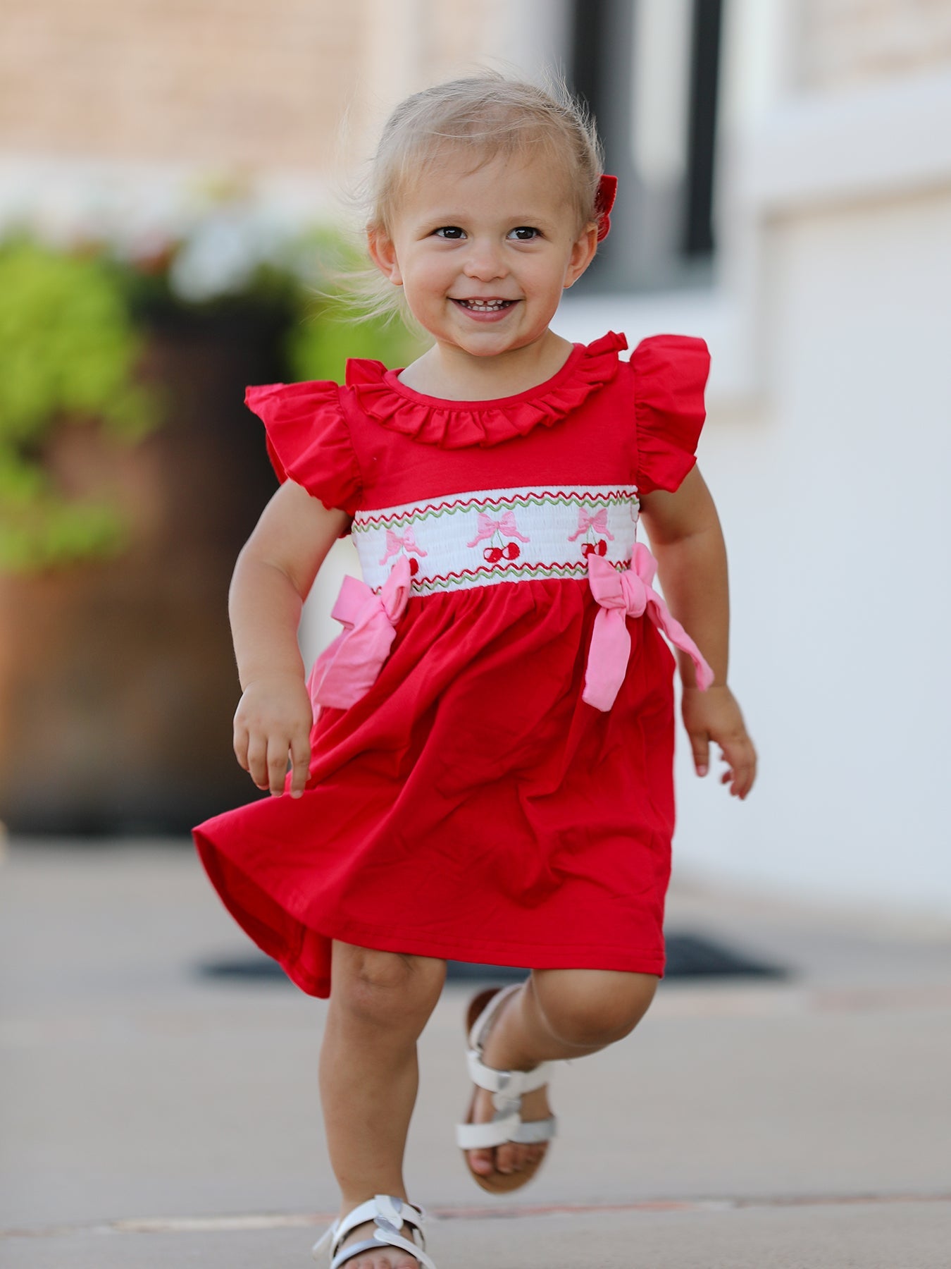 Red Cherry Bow Smocking Embroidery Girls' Dress – MOOGCO Baby