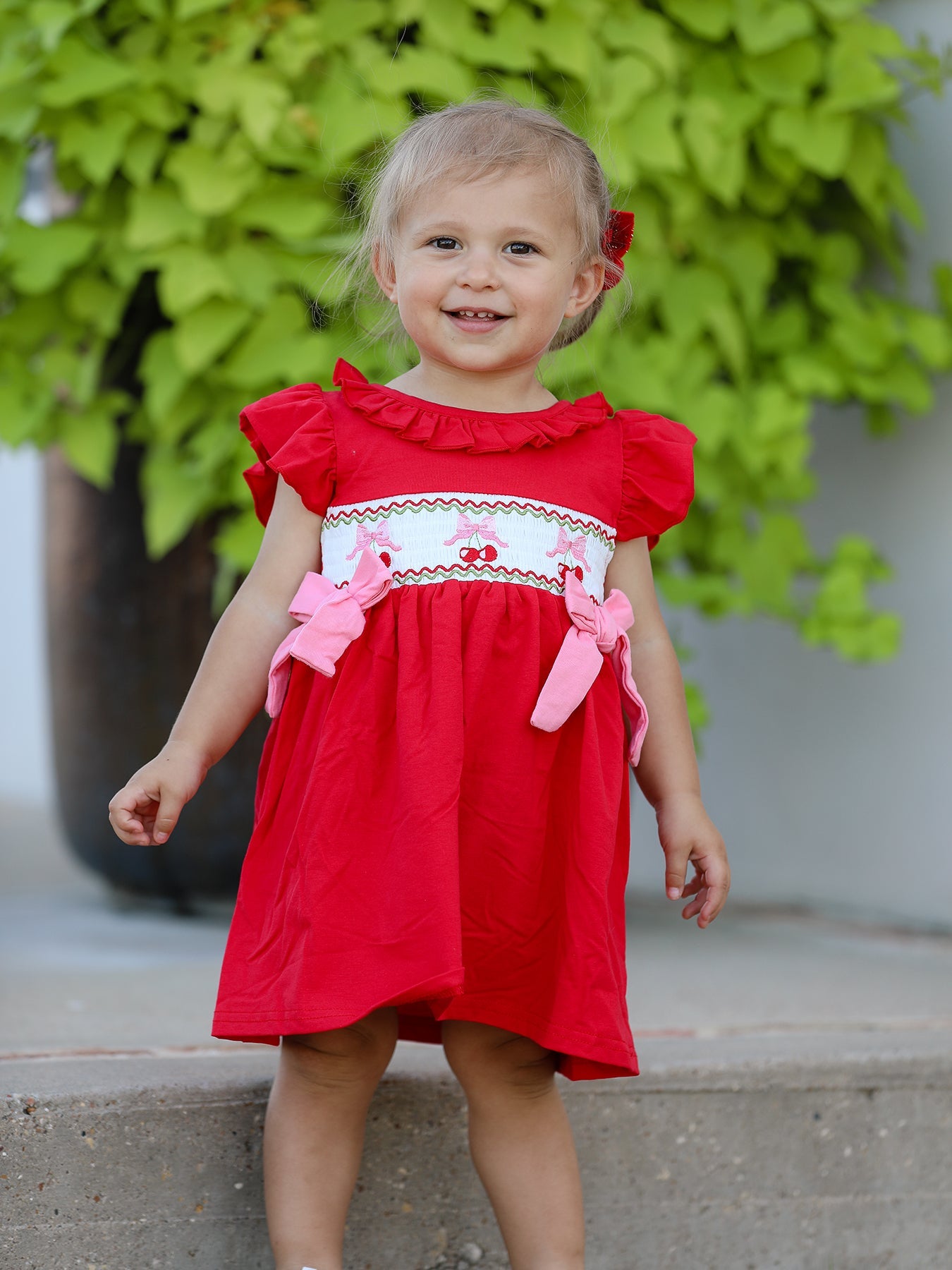Red Cherry Bow Smocking Embroidery Girls' Dress – MOOGCO Baby