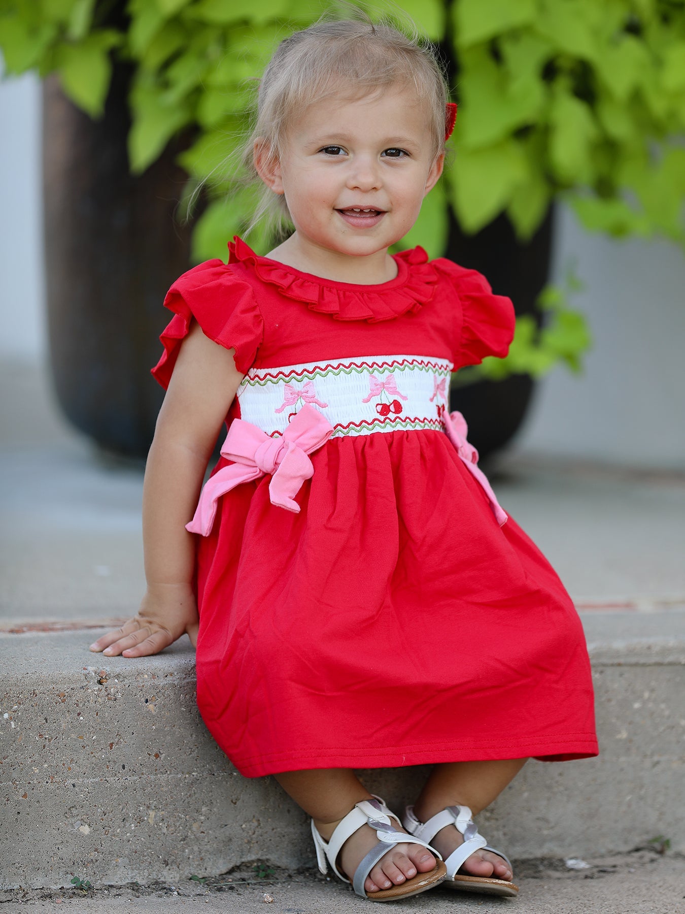 Red Cherry Bow Smocking Embroidery Girls' Dress – MOOGCO Baby