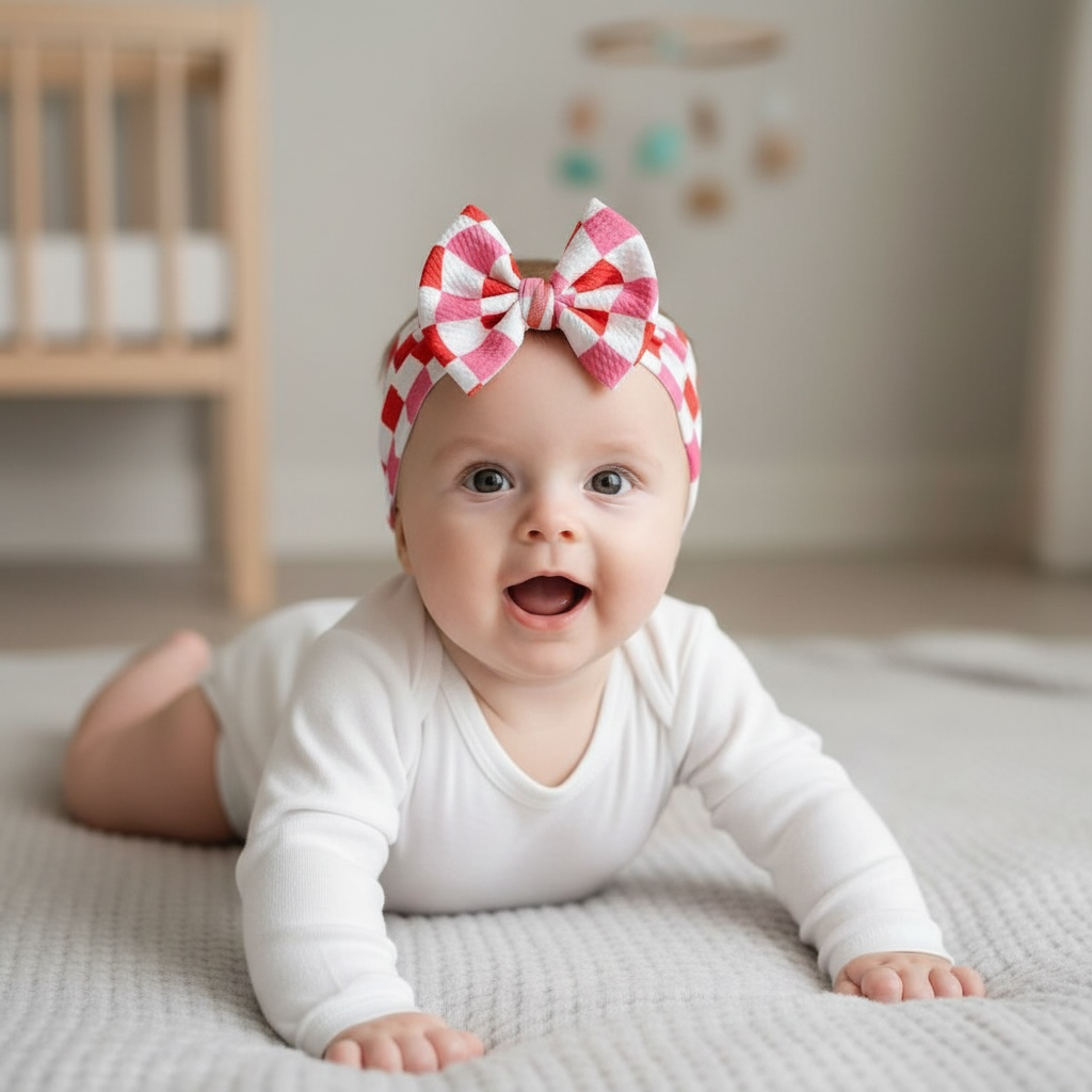 Valentines Day Wavey Checker Headwrap Bow – MOOGCO Baby