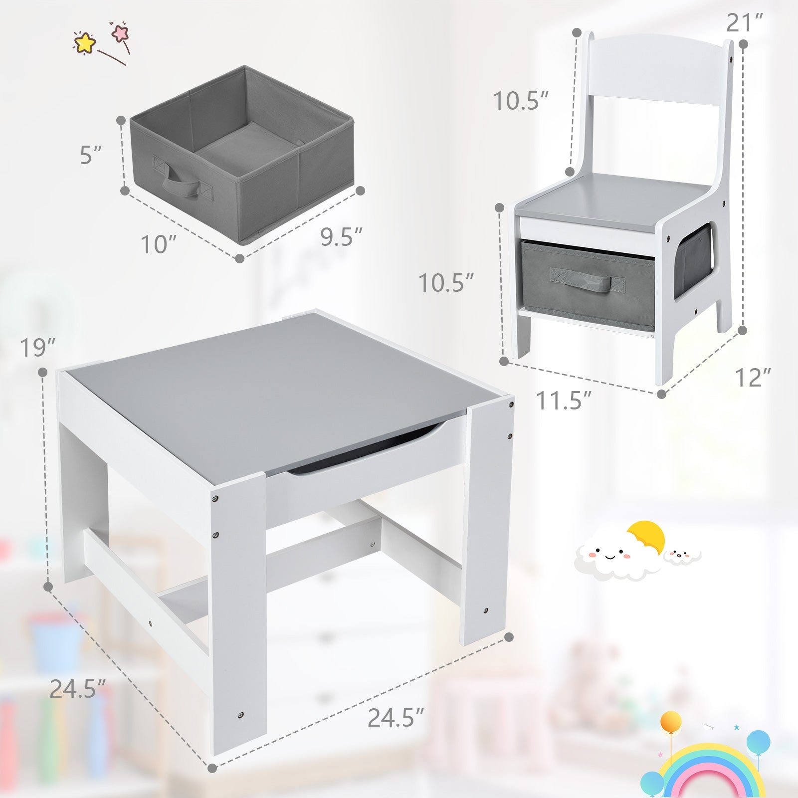 Kids Table Chairs Set With Storage Boxes Blackboard Whiteboard Drawing ...