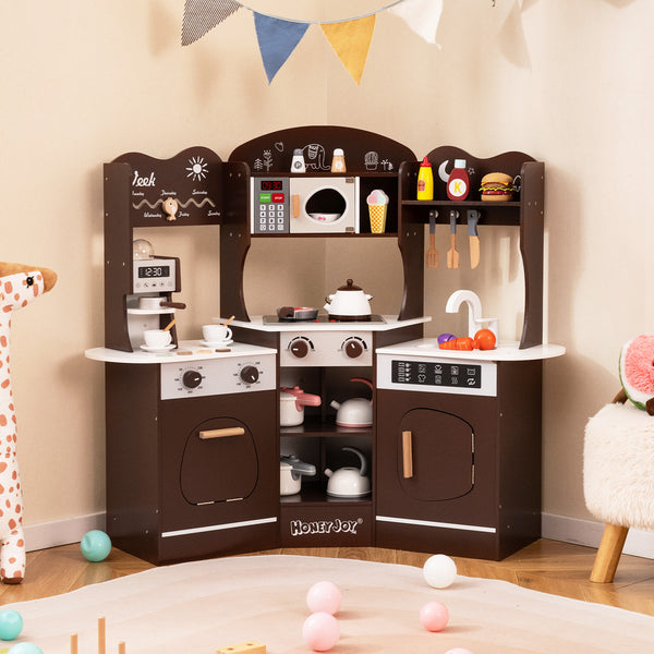 Corner Wooden Play Kitchen with Coffee Mach... | MoogCo Baby