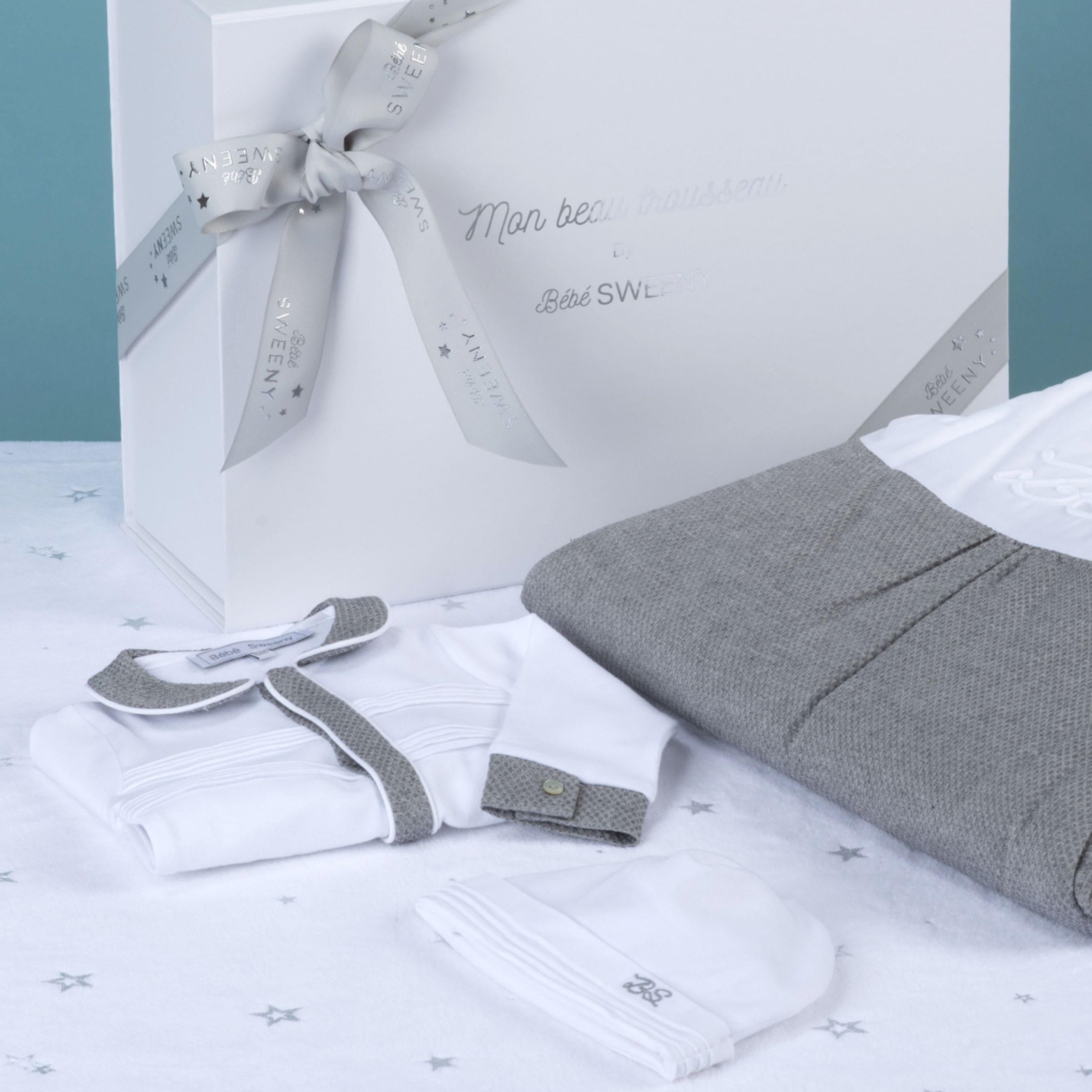 MON BEAU TROUSSEAU | Boys White & Grey Cotton All-in-One | MOOGCO Baby
