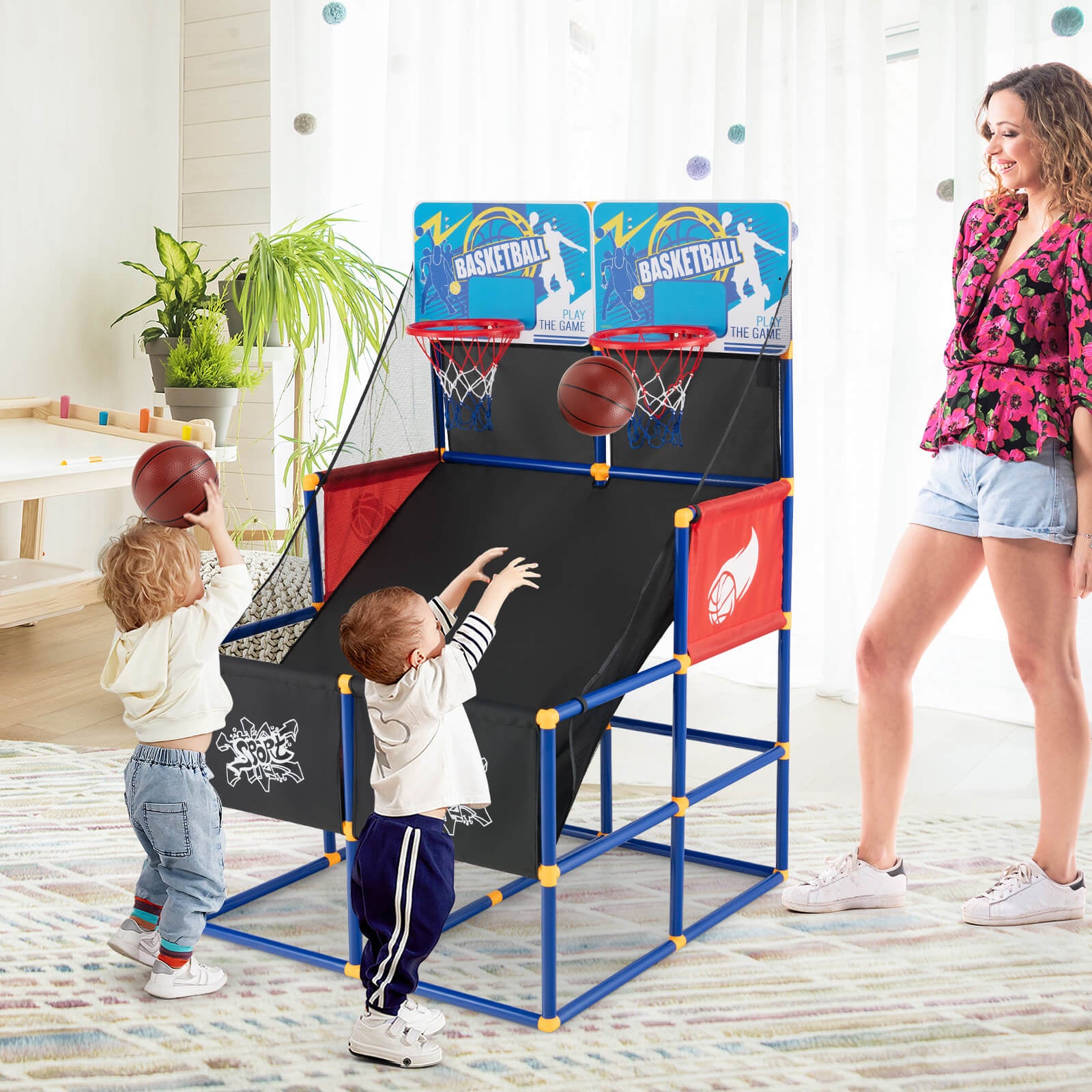 Kids Arcade Basketball Game Set with 4 Basketballs and Ba...